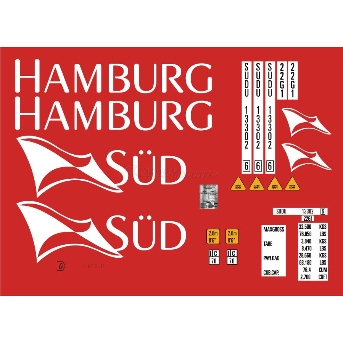 Hamburg Süd Waterslide-Decal 1/14